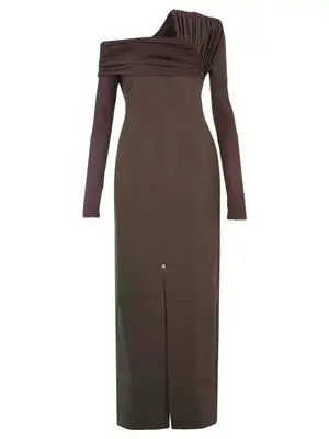CHATS BY C.DAM Simone Asymmetric Draped Maxi Dress - Brown