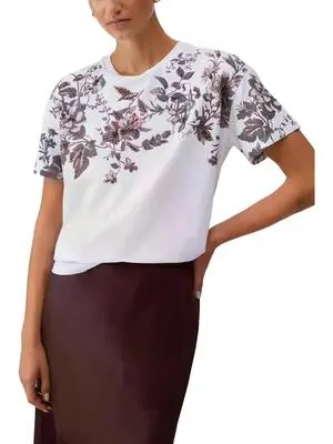 Liu Jo Floral Print T-shirt With Rhinestone Embellishments - White