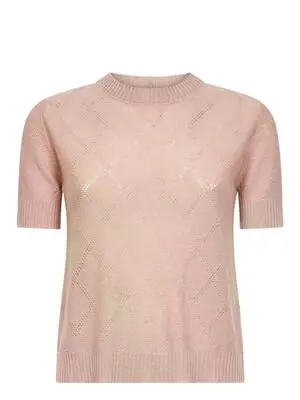 BLANCA VITA Button Diamond-stitch Knit Sweater - Pink