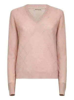 BLANCA VITA Ribbed Diamond-stitch Knit Sweater - Pink