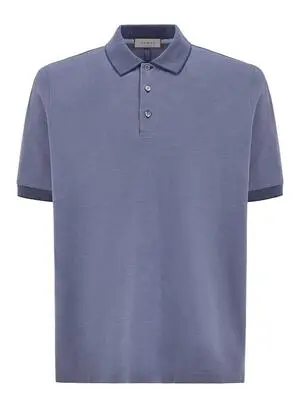 Canali Air Force Blue Cotton Piqué Polo Shirt With Contrasting Trim - Light Blue