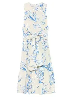 ROSSO 35 Floral-print Tie Midi Dress - Neutrals