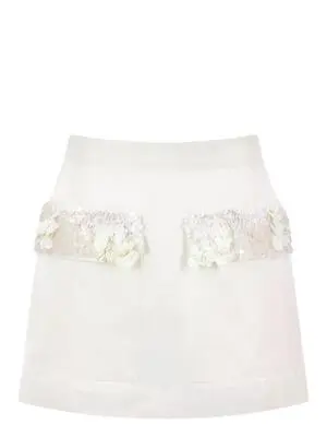 Plan C Mini Skirt With Embellished Pockets - White