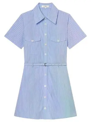 FRAME Striped Mini Shirt Dress With Belt - Blue