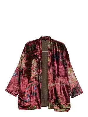 YAVI Floral Print Velvet Jacket - Red