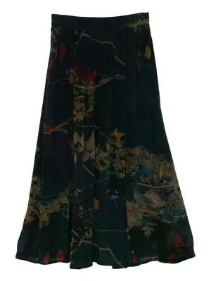 YAVI Floral Pleated Midi Skirt