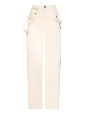 David Koma 3d Flower Cotton Denim Trousers - Neutrals