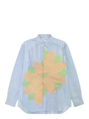 Comme Des Garçons Floral-print Striped Shirt - Blue