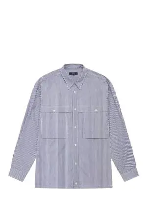 Comme Des Garçons Striped Chest-pocket Shirt - Blue