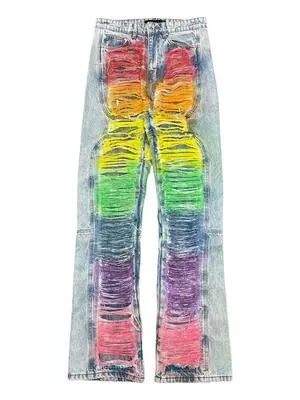WHO DECIDES WAR BY EV BRAVADO Roygbiv Distressed Signature Jeans - Blue
