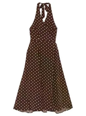 P.a.r.o.s.h Polka-dot Halterneck Midi Dress - Brown