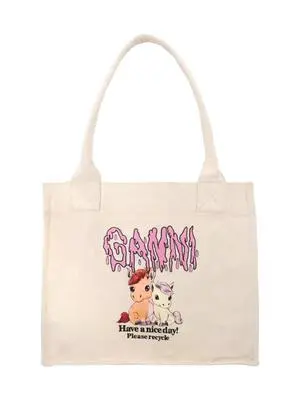 GANNI Large Graphic Tote Bag - Neutrals