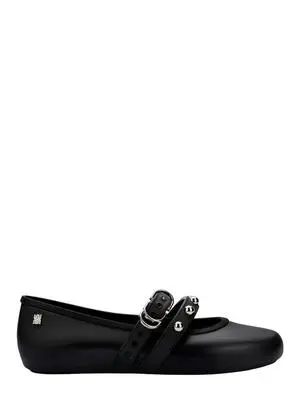 Melissa Studded Buckle Ballet Flats - Black