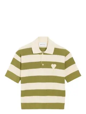 AMI Paris De Coeur Striped Polo Top - Neutrals