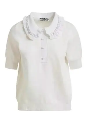 ESSENTIEL ANTWERP Beaded Ruffled Polo Top