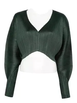 Issey Miyake Pleated V-neck Top - Green