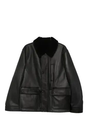 YVES SALOMON Collared Leather Jacket - Black