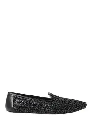 Brunello Cucinelli Techno Raffia And Calfskin Flats - Black