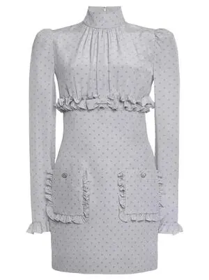 Alessandra Rich Ruffled-detail Mini Dress - Grey