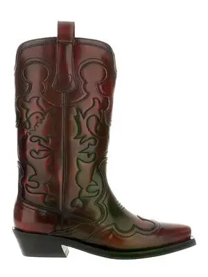 GANNI Panelled Western Boots - Brown