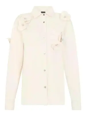 David Koma 3d Flower Denim Shirt - Neutrals