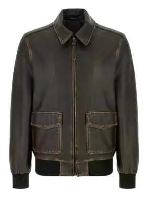 COLAMARINO Zip-up Leather Jacket With Classic Collar - Brown