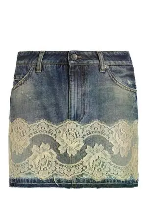 Dolce & Gabbana Mini Skirt With Lace Panel - Blue