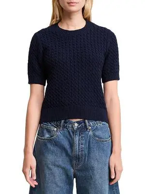 Denimist Crewneck Cable Knit Sweater - Navy Blue