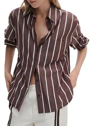 Rag & Bone Connie Stripe Shirt - Rust White Stripe