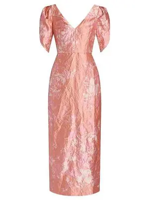 Erdem Satin Midi Dress - Rose Bouquet Peach Pink