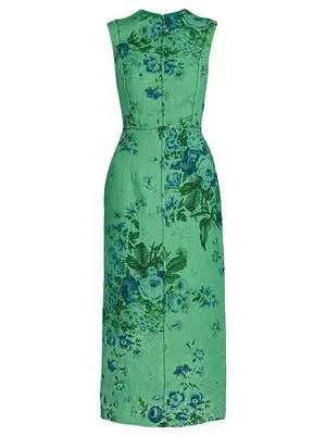 Erdem Linen Floral Print Midi Dress - Rose Bouquet Sea Green