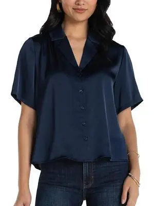 LIVERPOOL Short Sleeve Camp Collar Blouse - Dark Navy
