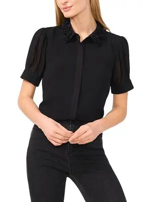 CECE DUPRAZ Puff Sleeve Blouse Rich Black