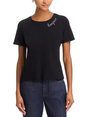 Cinq À Sept Rhinestone Bonjour Shrunken Tee - Black/clear