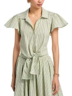 Cinq À Sept Sophie Flutter Sleeve Marianna Top - Ivory/lime