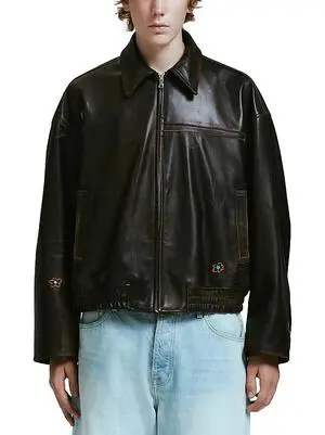 NAHMIAS Oversized Leather Bomber - Brown Leather