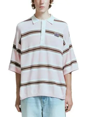 NAHMIAS Knit Striped Polo - Soft Pink Stripe Knitwear