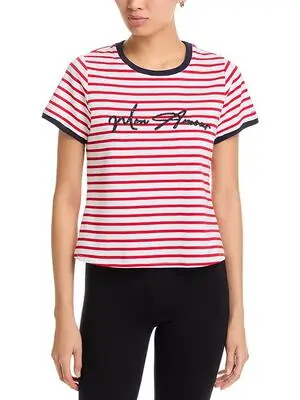 Cinq À Sept Mon Amour Striped Tee - White/goji Berry