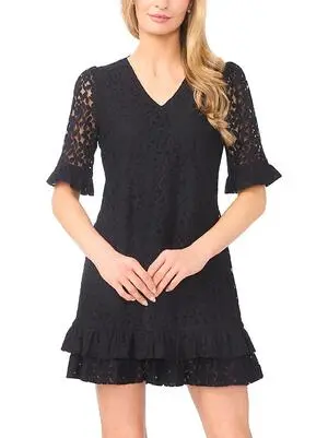 CECE DUPRAZ Lace V-neck Shift Dress - Rich Black