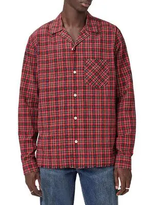 ALLSAINTS Felix Relaxed Fit Printed Button Front Shirt - Claret Red