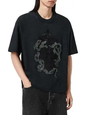 ALLSAINTS Embellished Skull Graphic Tee - Washed Black