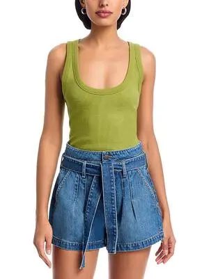 Veronica Beard Ribbed Cotton Blend Tank Top - Cactus