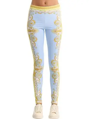 Versace Spring Barocco Leggings - Pale Yellow/pastel Blue