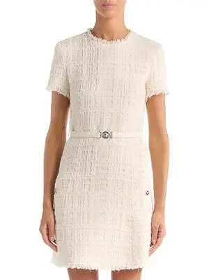 Versace Tonal Mix Tweed Dress - White
