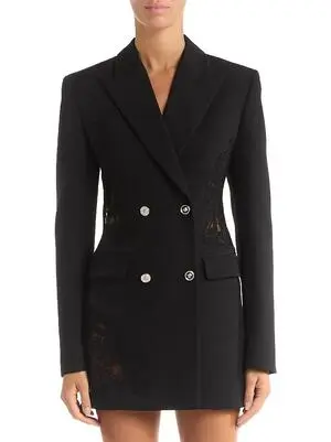 Versace Lace Trim Wool Blazer - Black