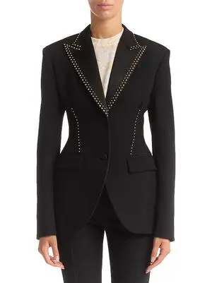 Versace Studded Peak Lapel Wool Blazer - Black