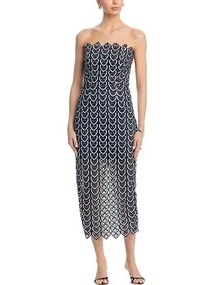 MILLY Kait Lace Midi Dress - Navy/white