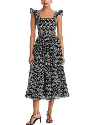 Aqua Embroidered Scallop Midi Dress - Black/white