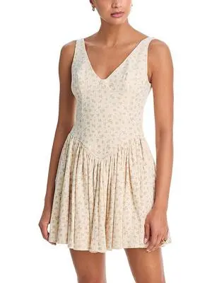Aqua Ditsy Floral Drop Waist Mini Dress - Ivory Multi