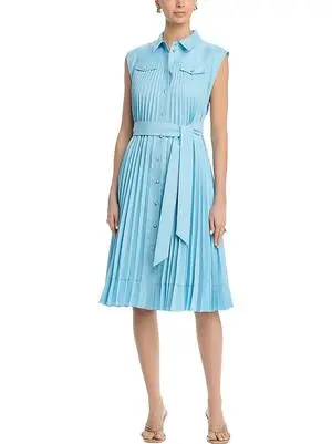 MILLY Johanna Pleated Twill Midi Dress - Mineral Blue